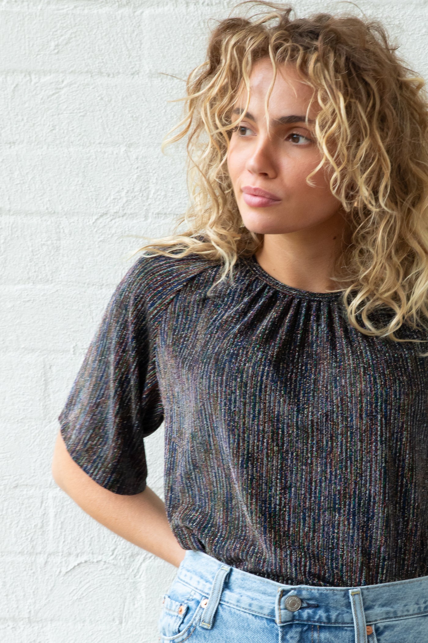 DISCO STRIPE Fluted Sleeve Lurex Top – Frock Me Out